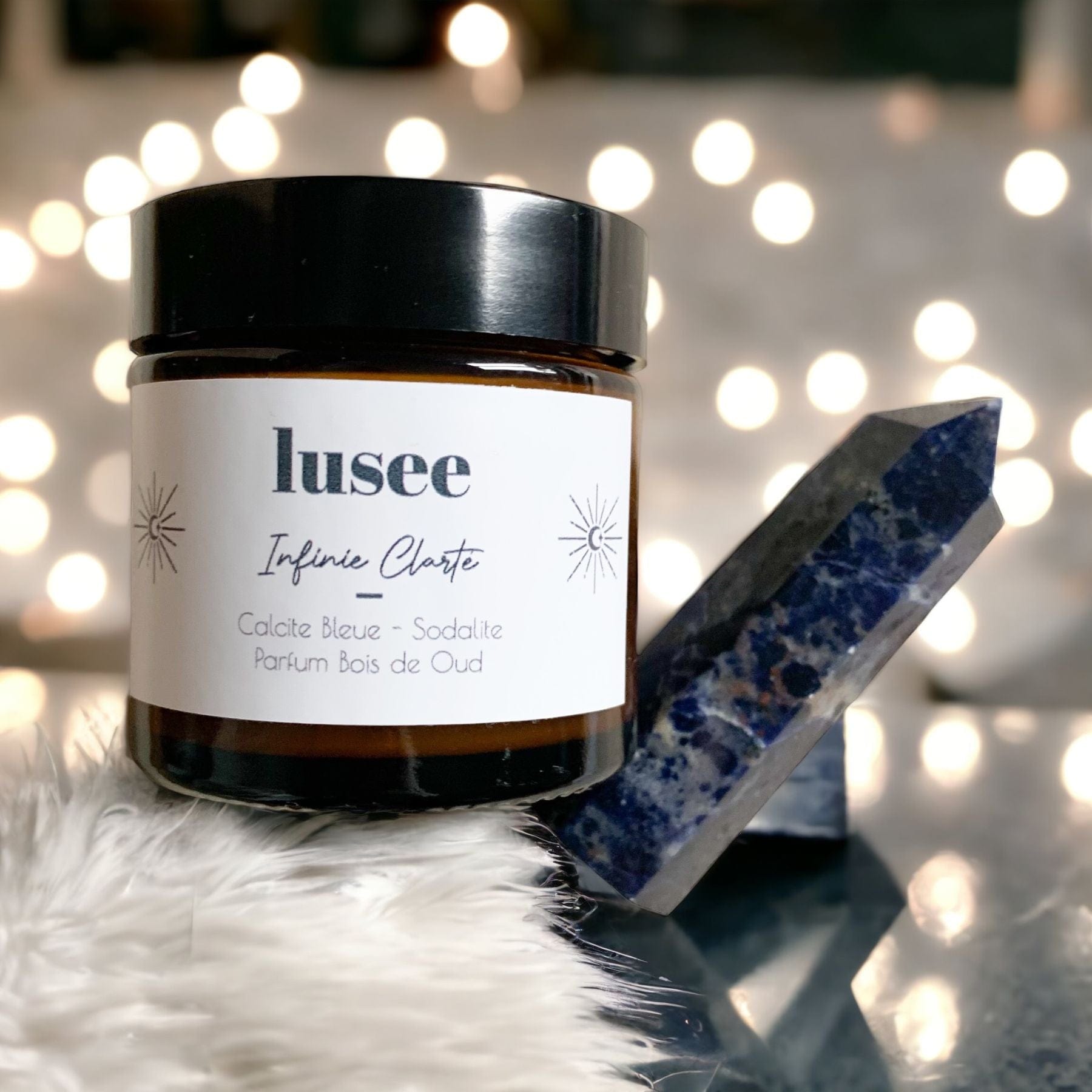 Coffret Moment présent - Bougie "Infinie Clarté" & Tour de Sodalite – Lusee