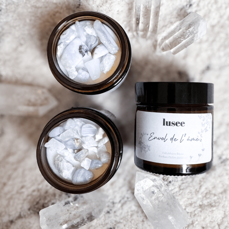 Bougie "Envol de l'âme"- Clacédoine bleue & Cèdre du Liban – Lusee