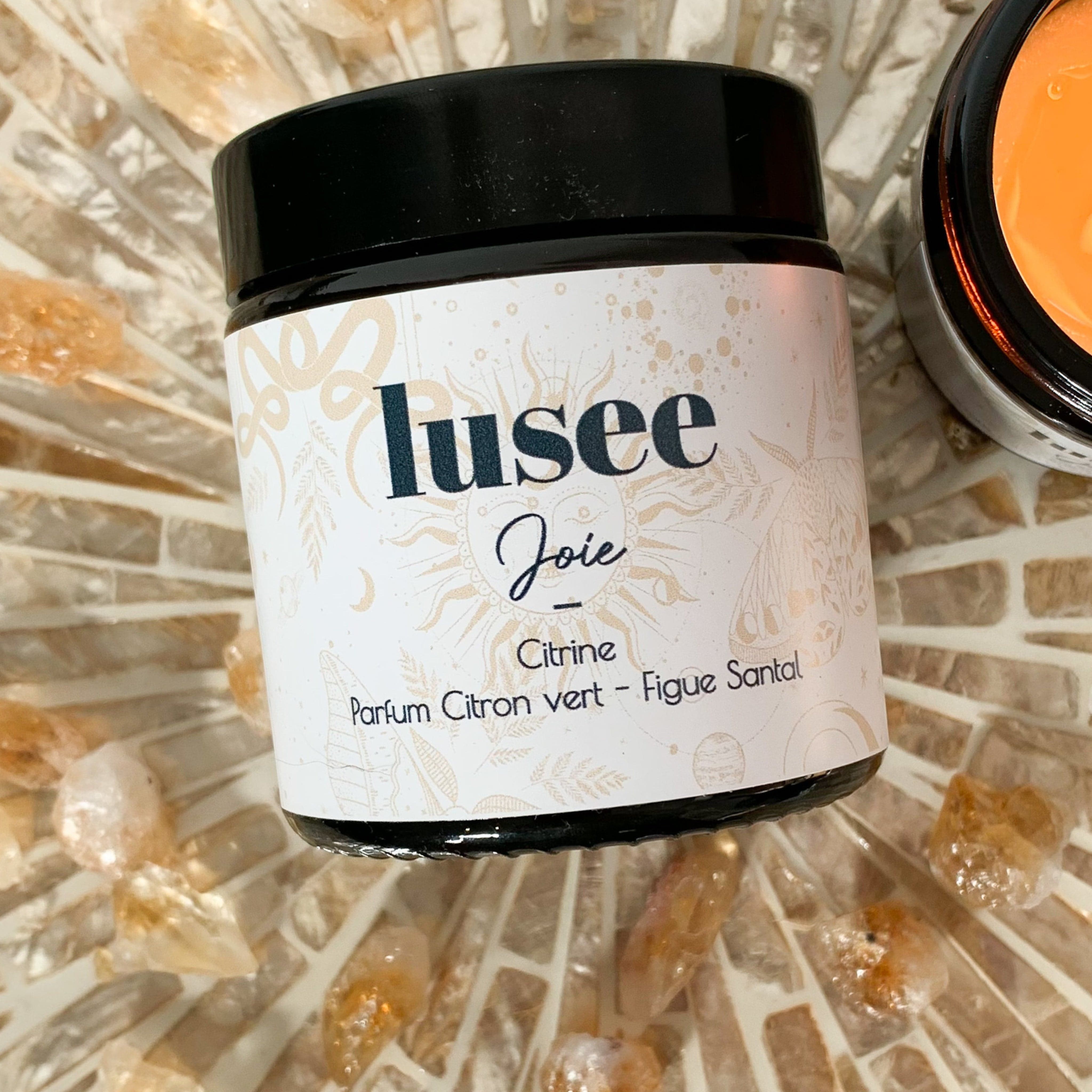 Lusee | Bougie Joie pierre de citrine parfum citron Figue santal